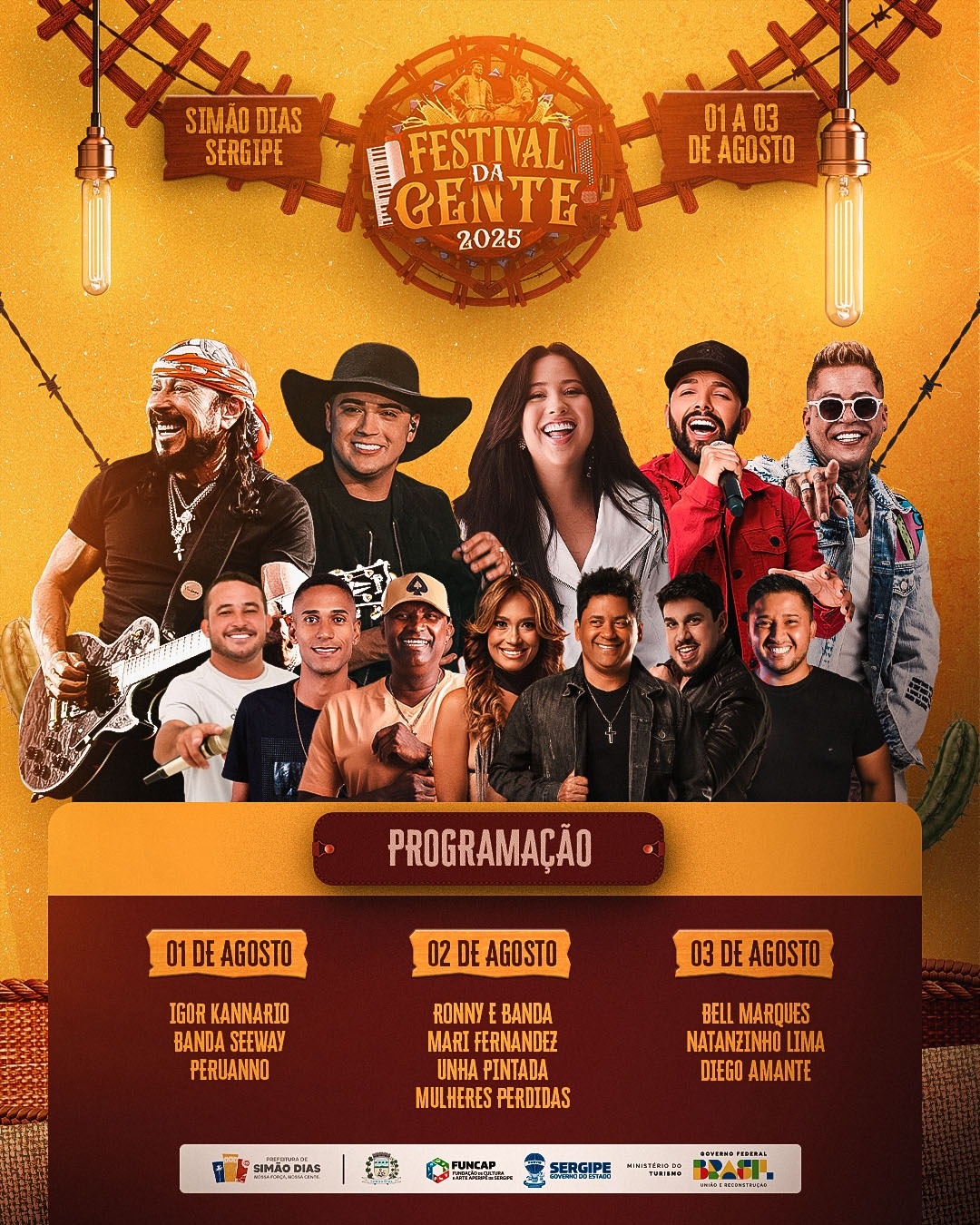 Confira os horários dos shows do Festival da Gente 2025 em Simão Dias - Atualiza Sergipe
